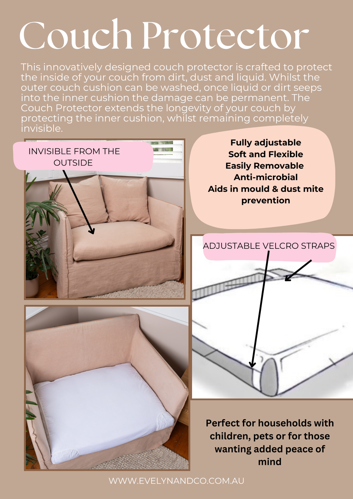 Waterproof, Spill-proof & Invisible Kids Couch Protector – Evelyn & Co